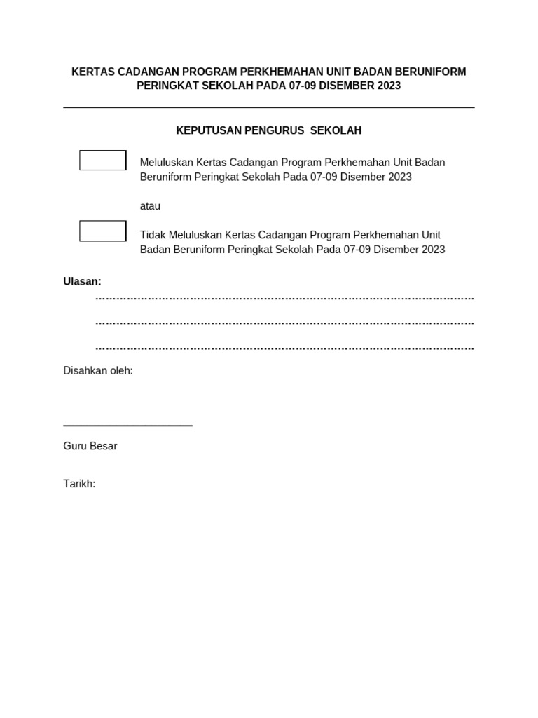 Kertas Cadangan Program Perkhemahan Unit Badan Beruniform Peringkat ...