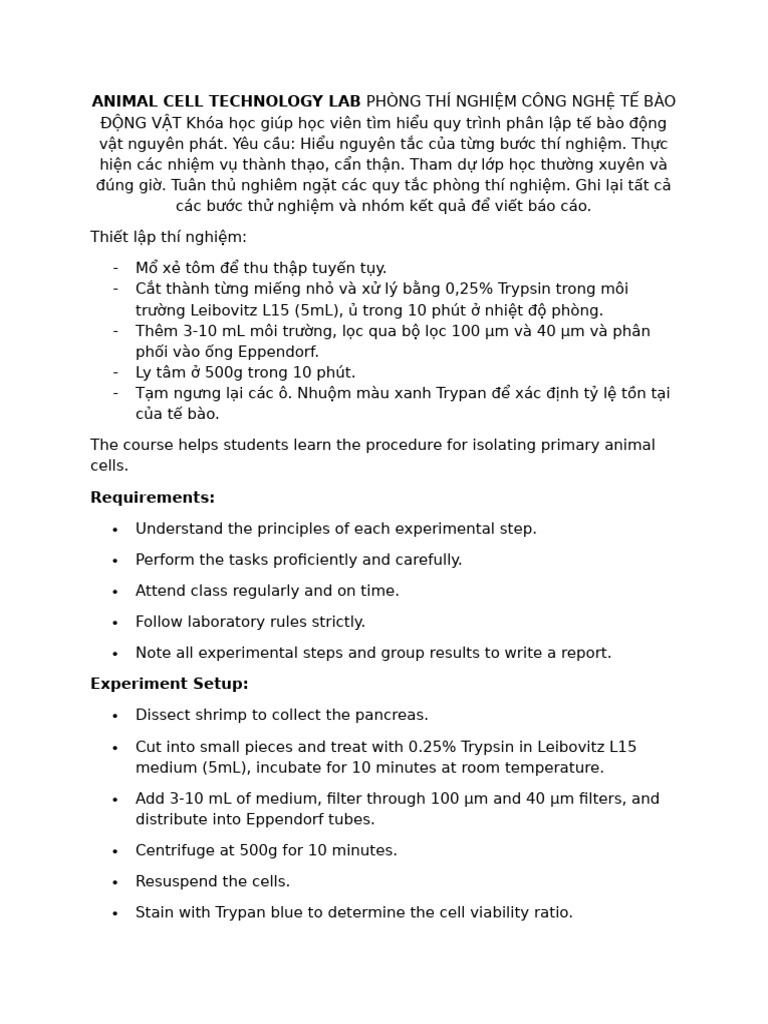 Animal Cell Technology Lab | PDF