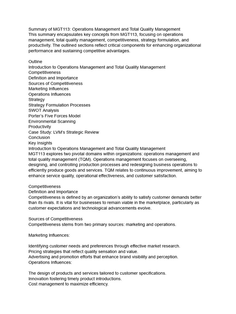 Operations Management and Total Quality Management | PDF | Strategic Management | Quality (Business)