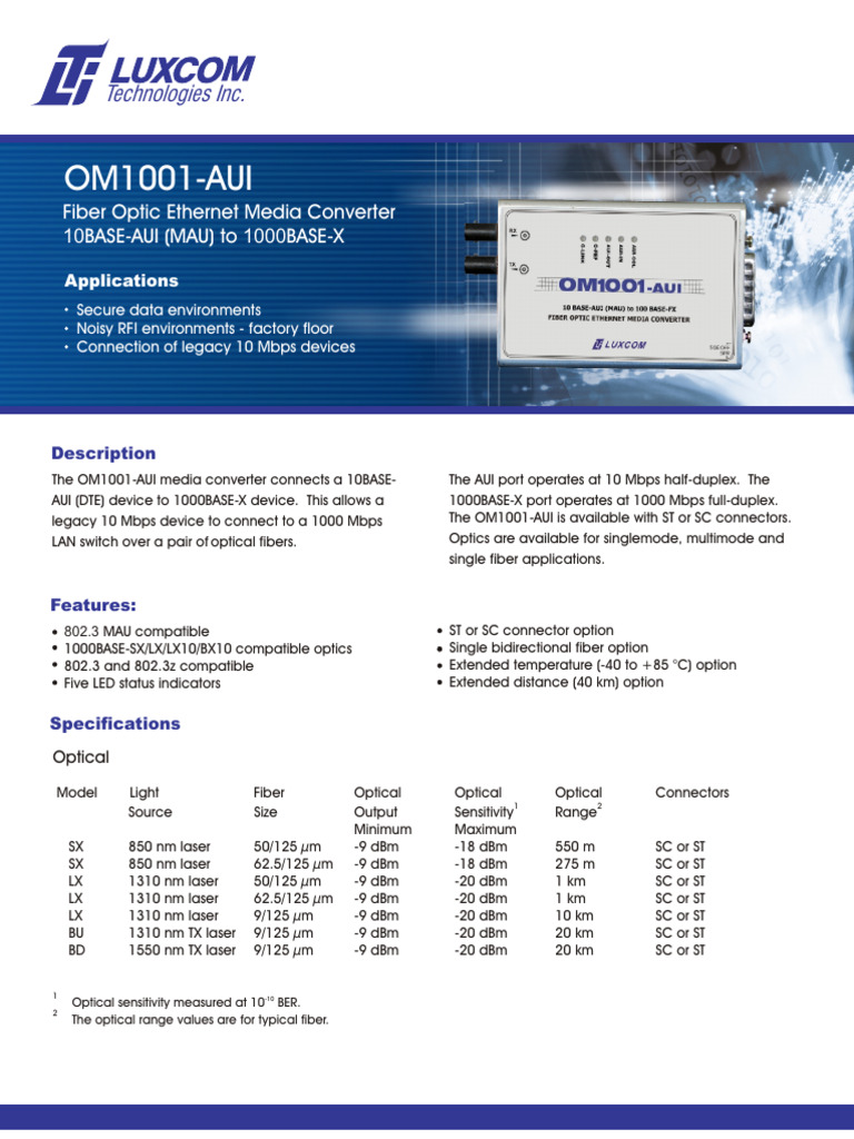 62 OM1001-AUI Brochure v1 | PDF | Ethernet | Optics
