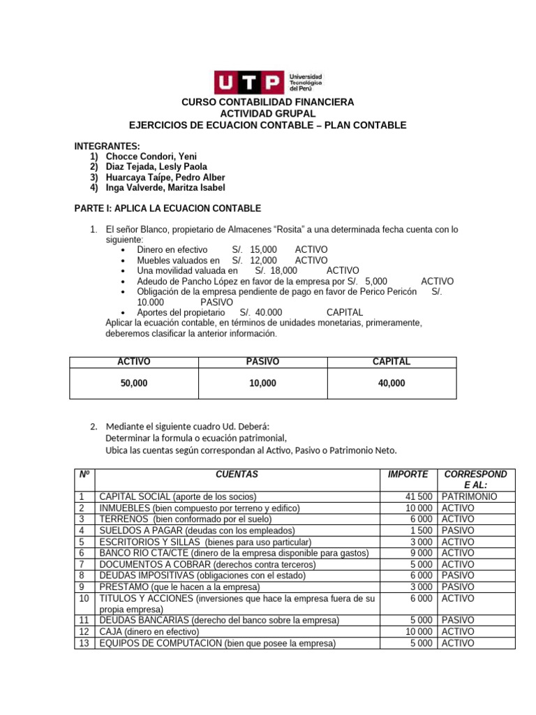 EJERCICIOS DE ECUACION CONTABLE Semana 02 | PDF | Contabilidad | Bancos