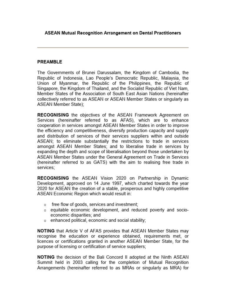 2. ASEAN MRA on Dental Practitioners | PDF | Dentistry | Justice