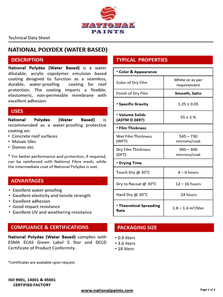 National Polydex Waterproofing Guide | PDF | Paint | Water