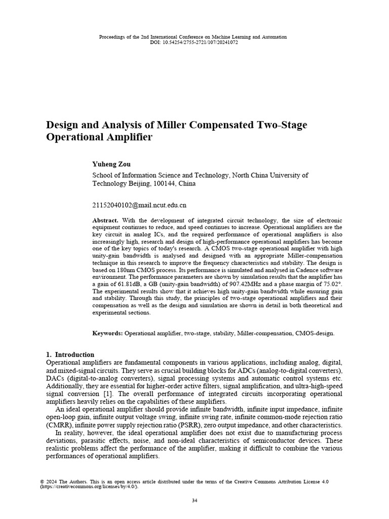 Two-Stage Miller Compensated Op-Amp Design | PDF | Amplifier ...