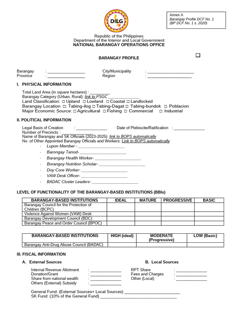 Barangay Profile Template | PDF