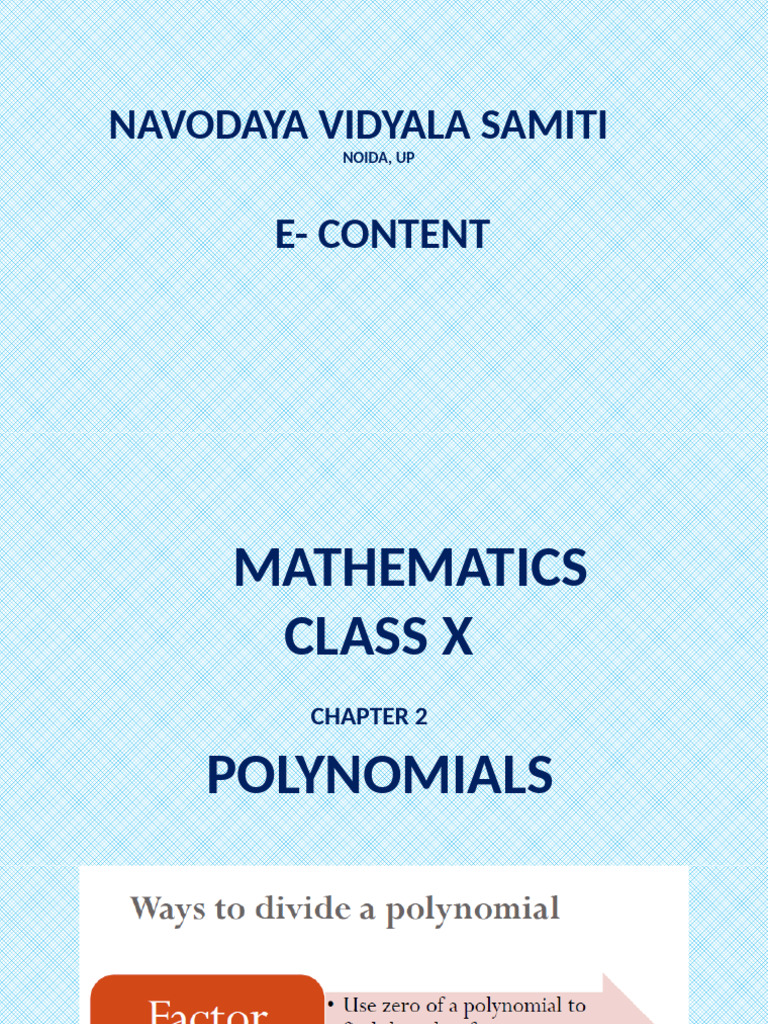 2 Polynomials 3 Division Algorithm of Polynomial | PDF | Division (Mathematics) | Arithmetic