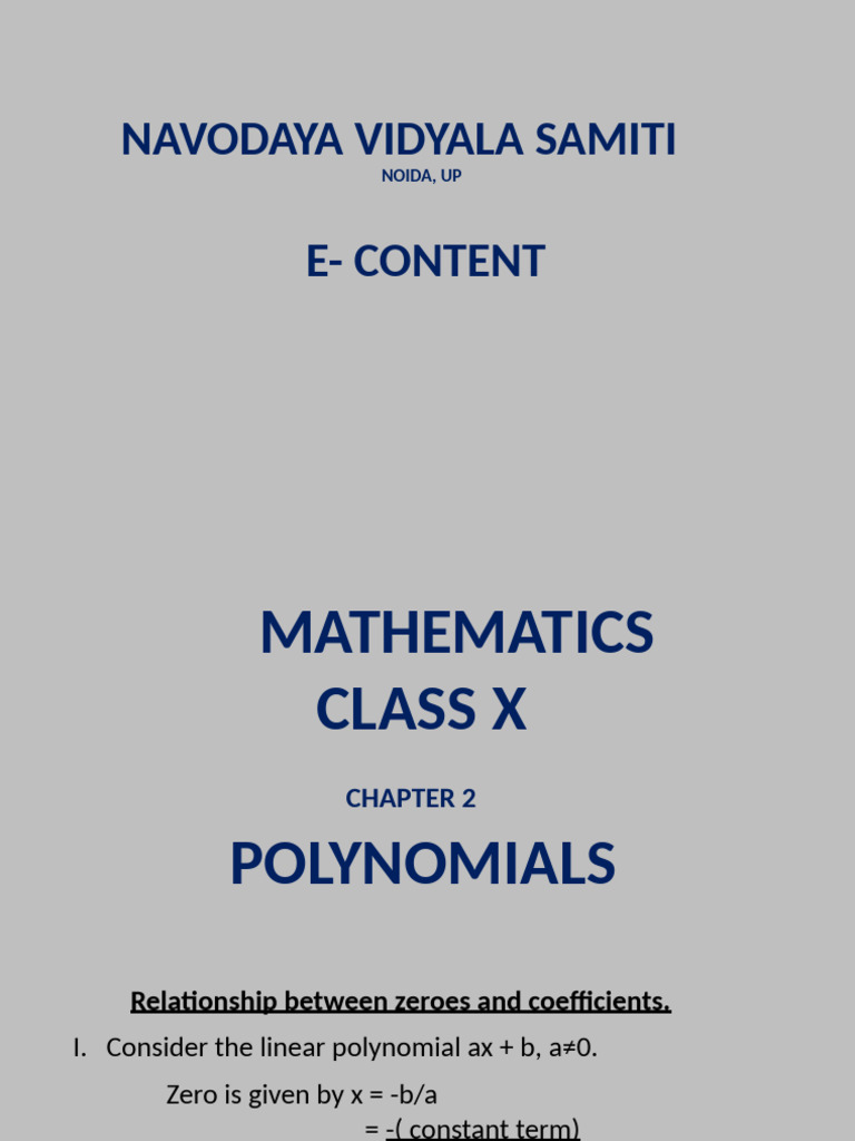 2 Polynomials 4 Relationship Between Zeroes of Polynomials | PDF ...