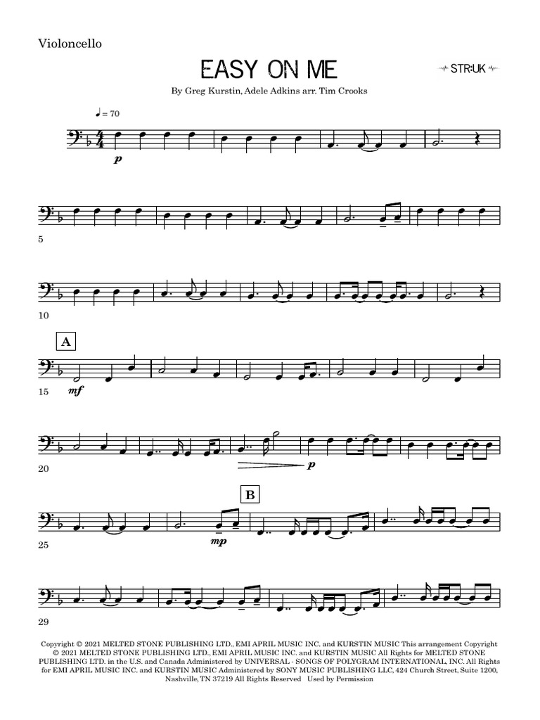 Adele - Easy On Me - Violoncello | PDF | Adele | Songs Written