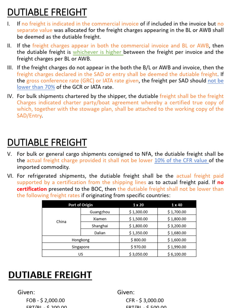 Dutiable Freight Guidelines and Calculations | PDF | Cargo | Freight ...