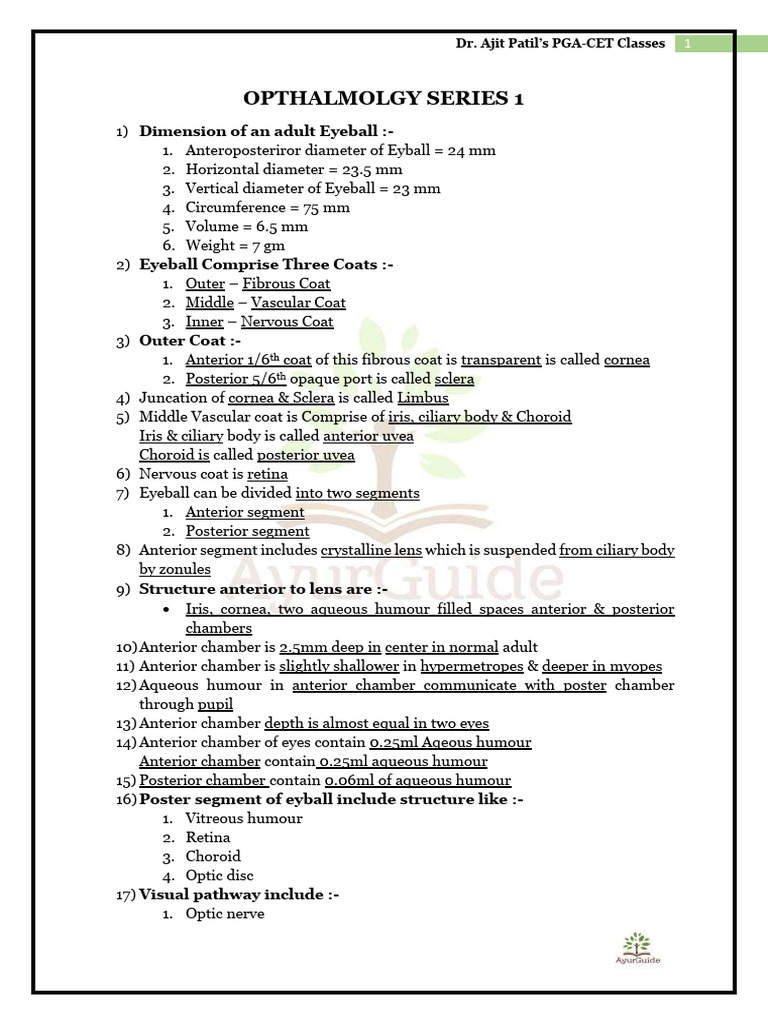 Opthalmology Series Typed - 1 | PDF | Cornea | Human Eye