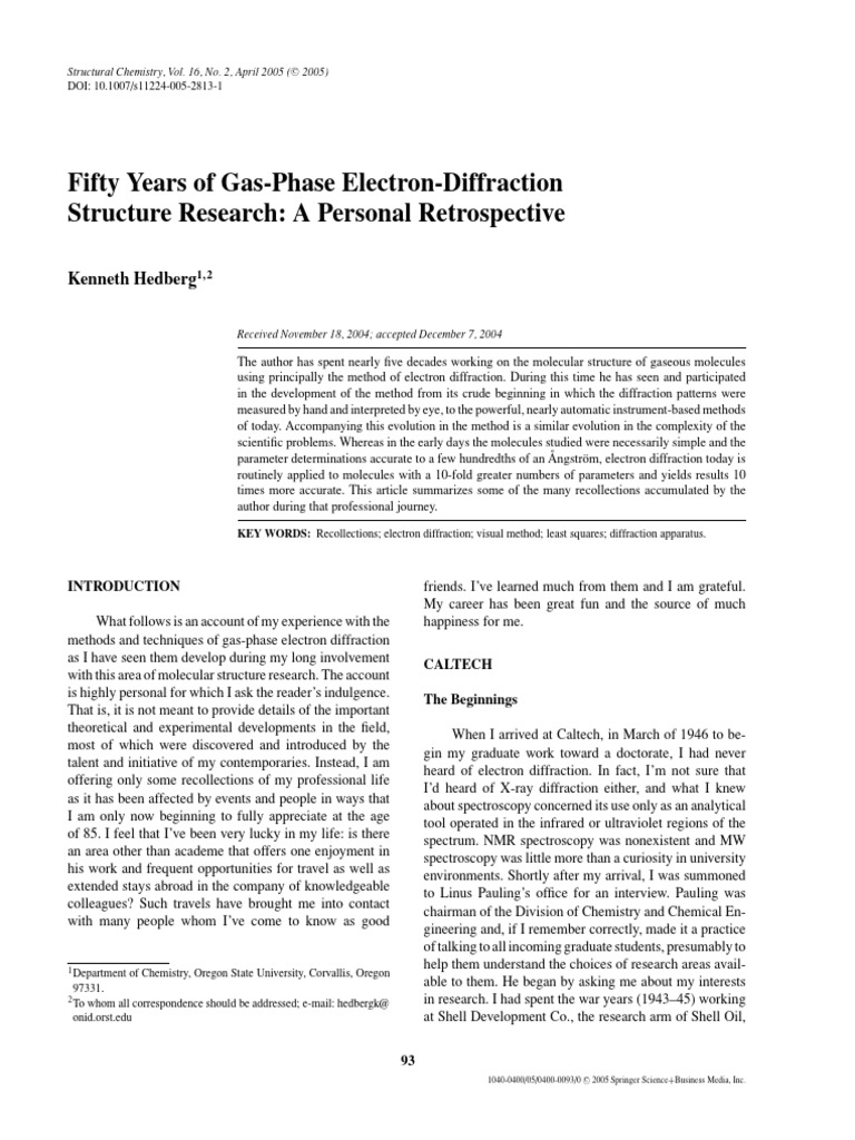 K. Hedberg - Fifty Years of Gas-Phase Electron-Diffraction (2005) | PDF ...