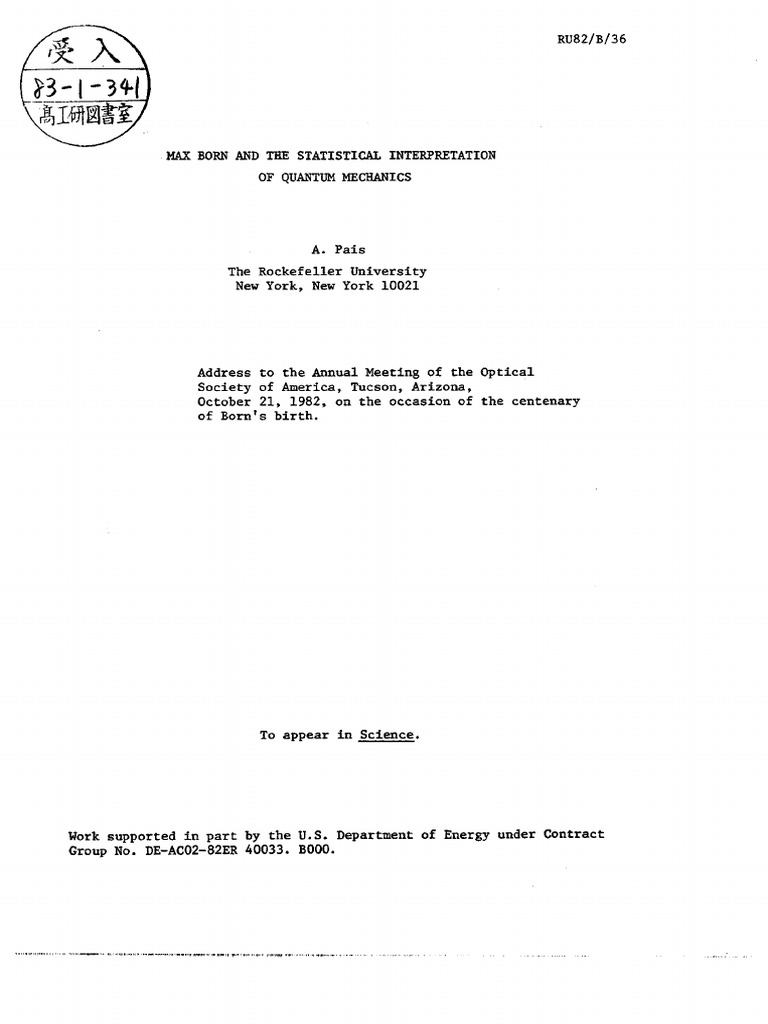 Abraham Pais - Max Born's Statistical Interpretation of Quantum ...