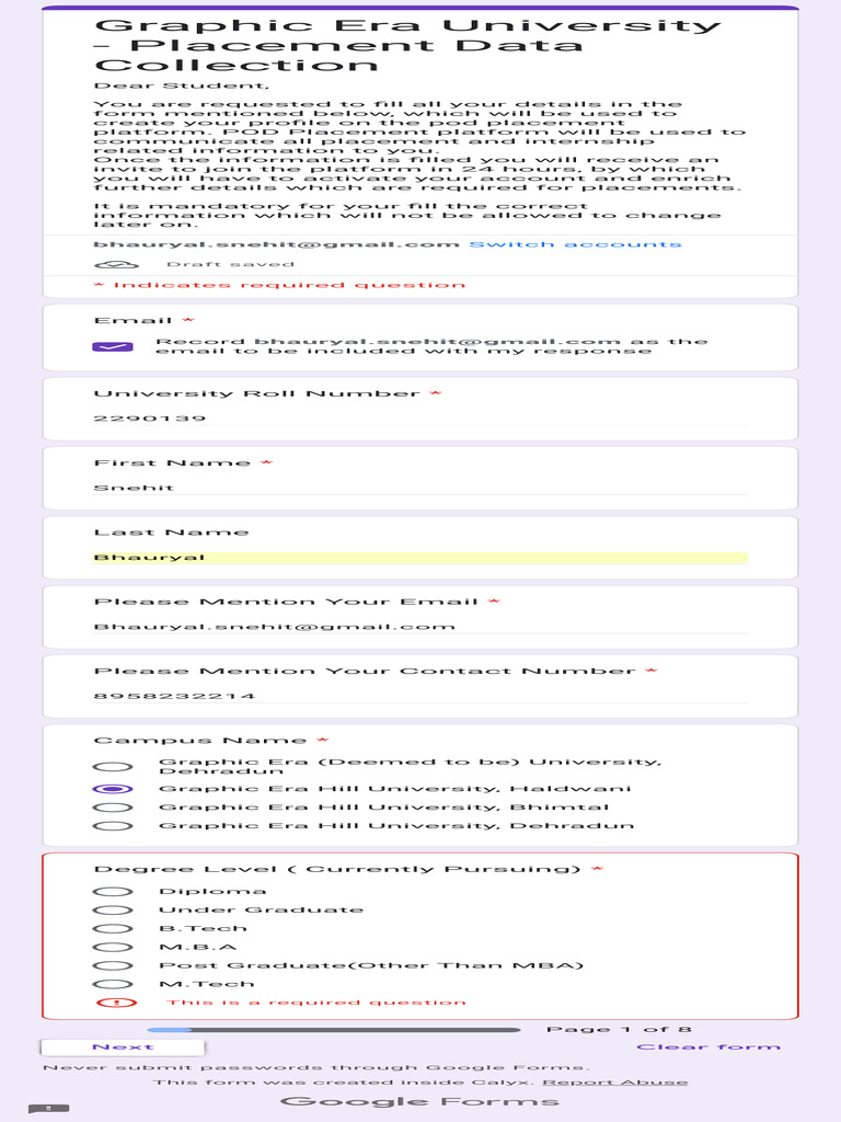 Graphic Era University - Placement Data Collection | PDF