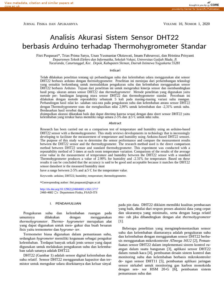 Analisis Akurasi Sistem Sensor DHT22 Ber | PDF