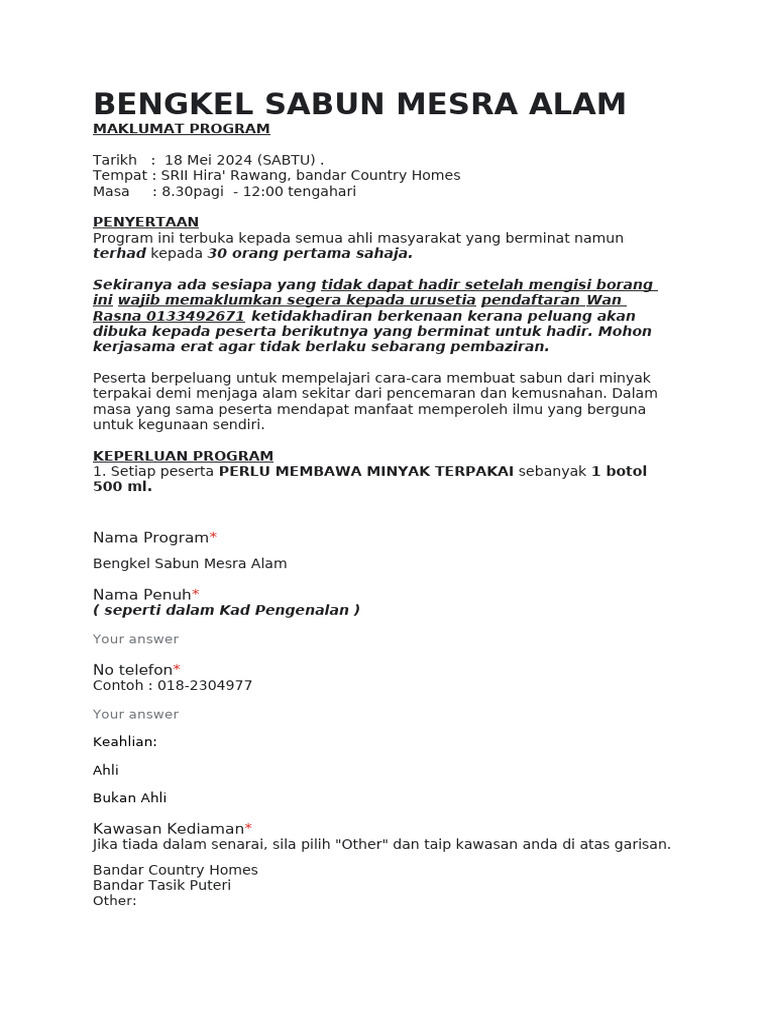 Bengkel Sabun Mesra Alam 2024 | PDF