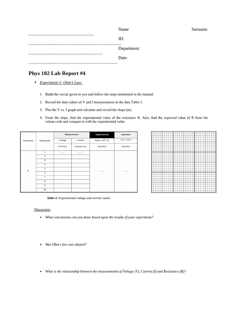 Phys 102 Lab Report: Circuit Experiments | PDF | Electrical Network ...