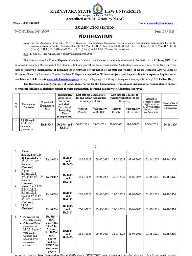 KSLU 2025 Exam Notification and Schedule | PDF | Educational Stages