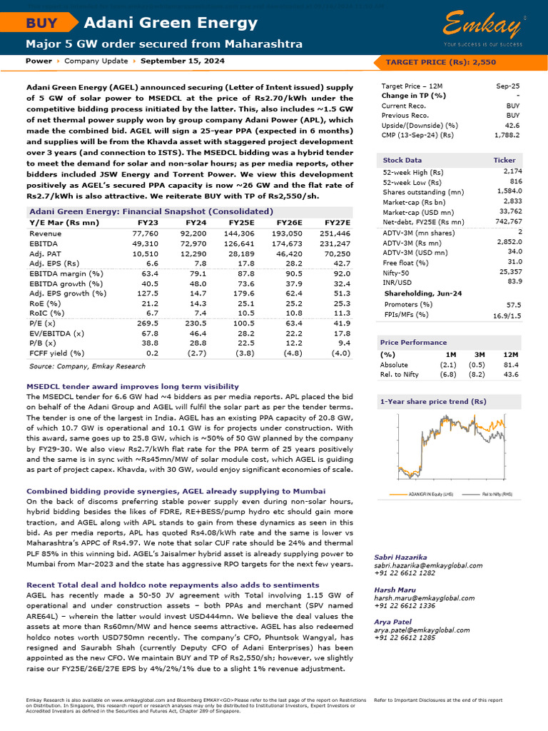 Adani Green Energy Stock | PDF | Securities (Finance) | Financial Analyst