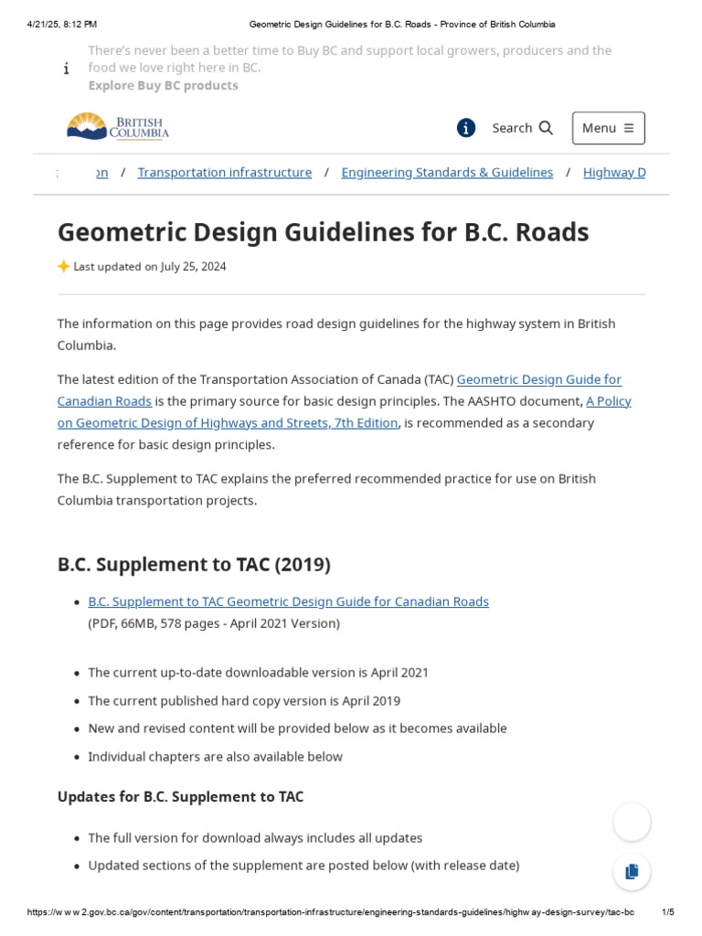 Geometric Design Guidelines For B.C. Roads | PDF | British Columbia ...