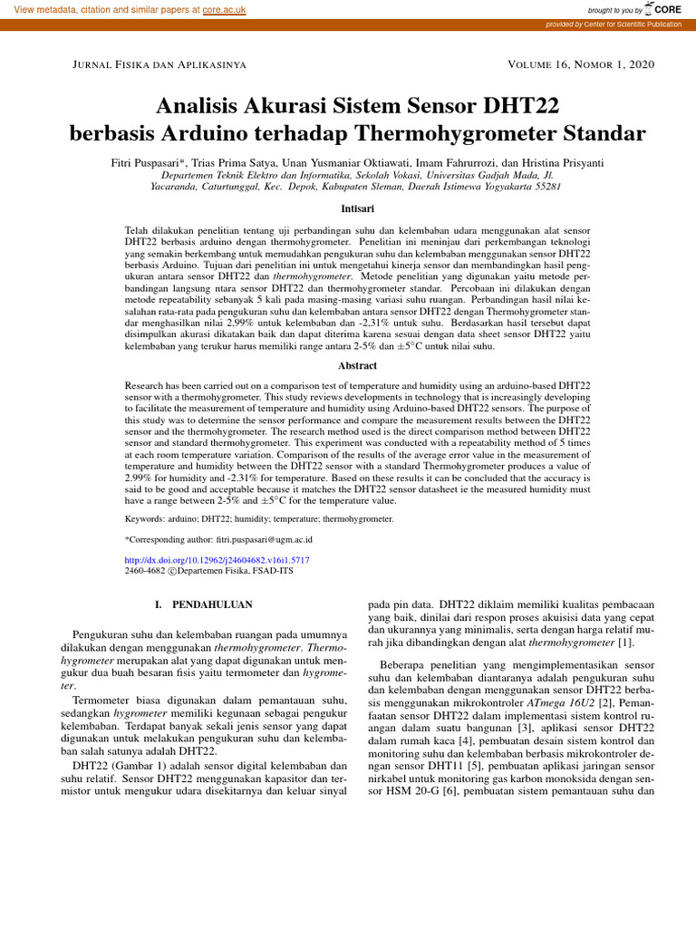 Analisis Akurasi Sistem Sensor DHT22 Ber | PDF
