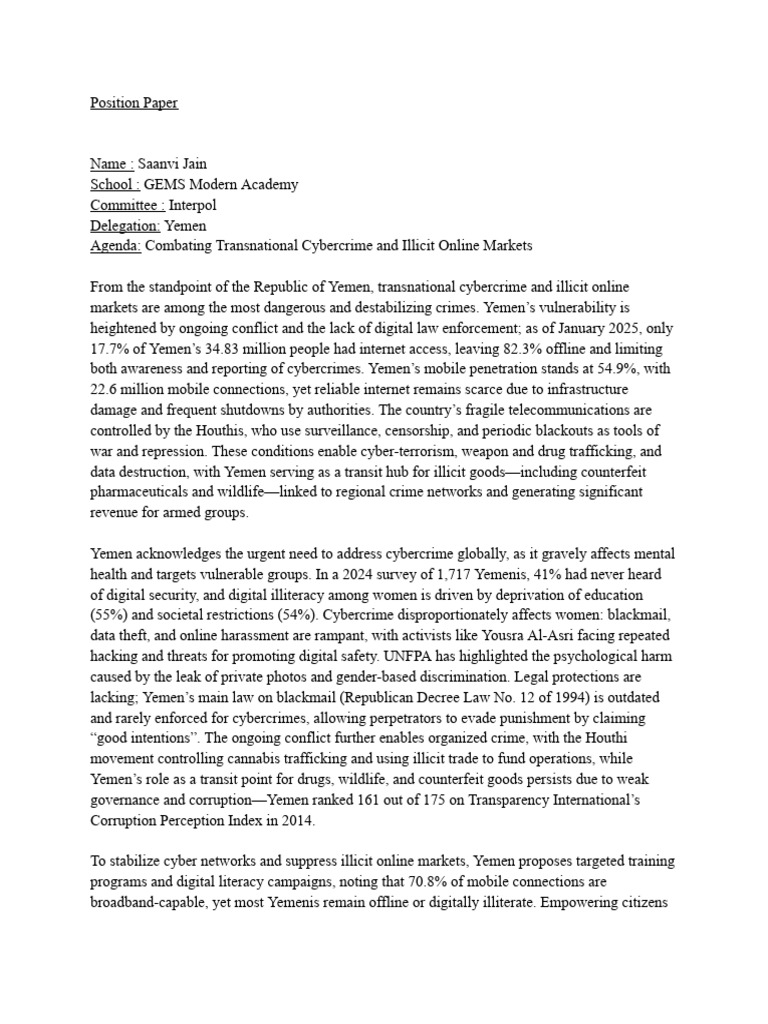 Position Paper - Interpol Yemen | PDF | Cybercrime | Yemen