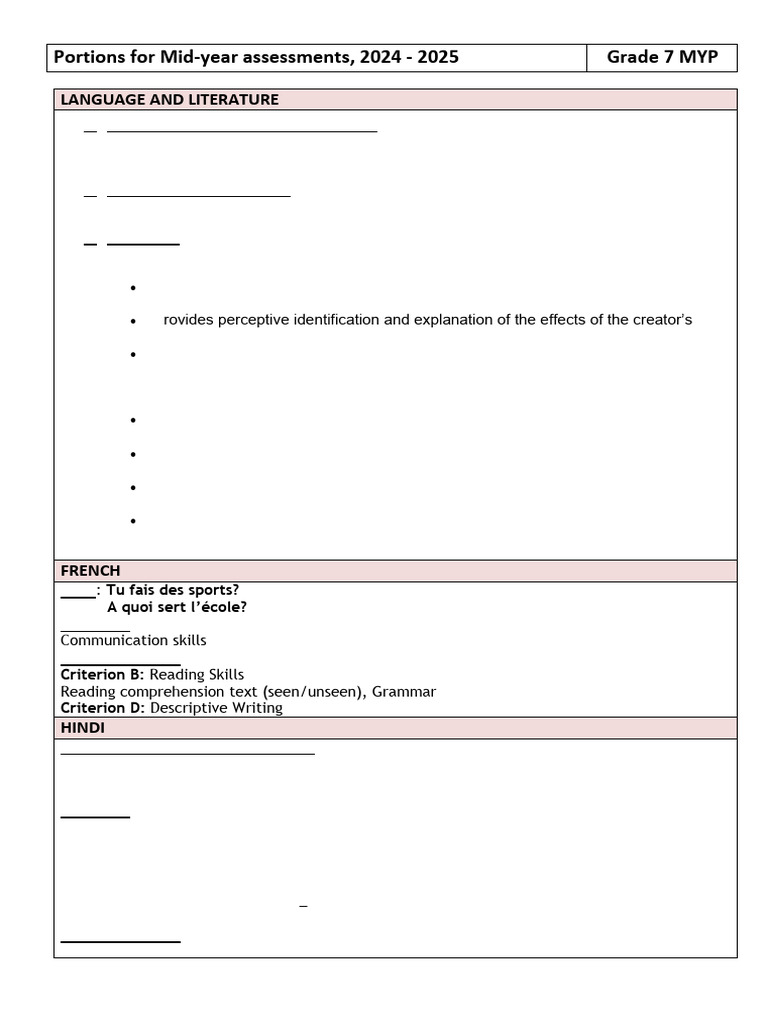 Term2-Nov 2024-MYP2 Portions | PDF | Reading Comprehension | Grammar