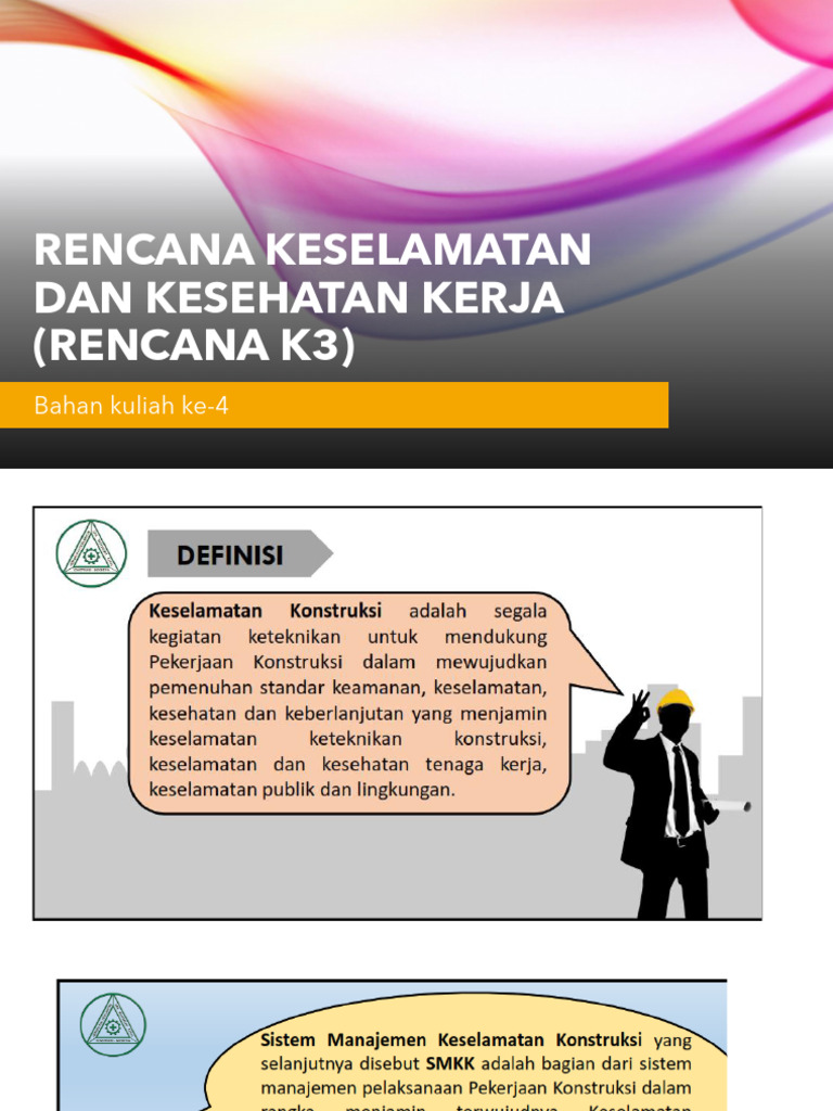 Pertemuan Ke 4 (RENCANA KESELAMATAN DAN KESEHATAN KERJA (RENCANA K3) | PDF