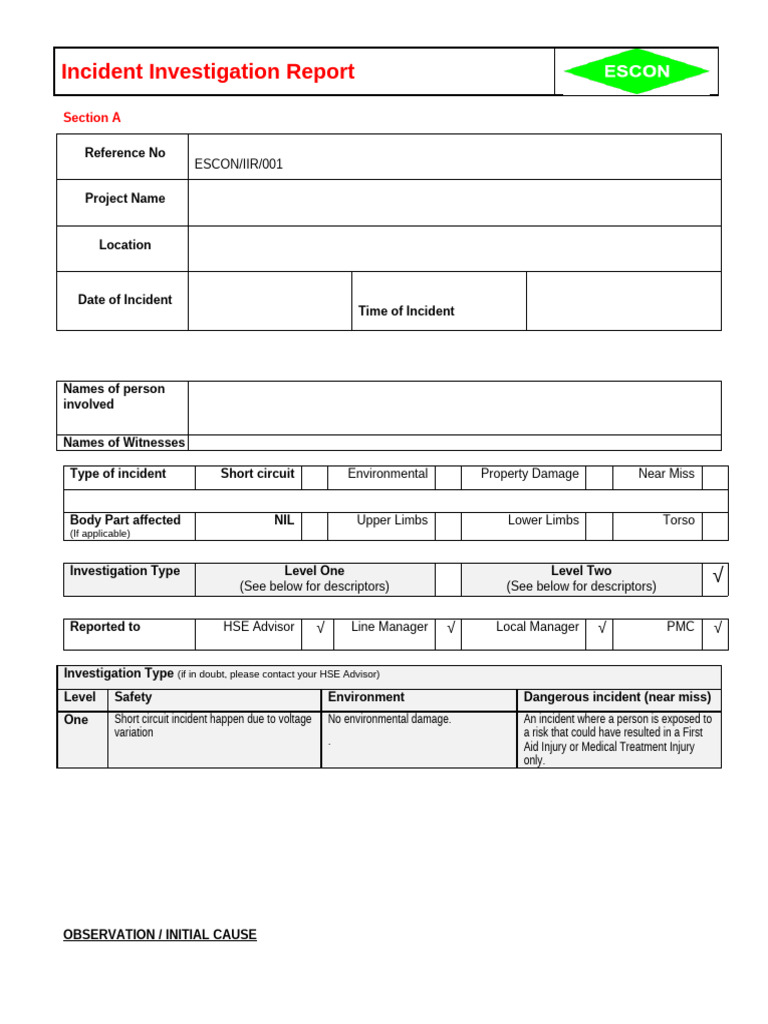 Incident Investigation Report: Short Circuit | PDF