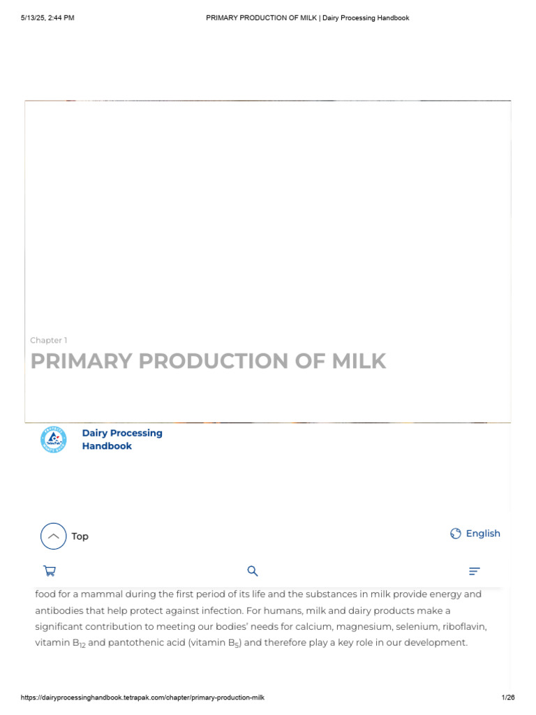 PRIMARY PRODUCTION OF MILK - Dairy Processing Handbook | PDF | Dairy | Milk