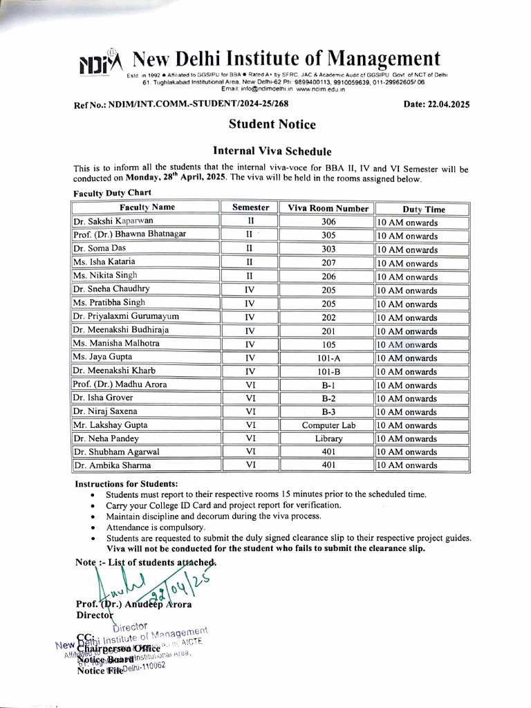 Notice-Internal Viva Schedule | PDF