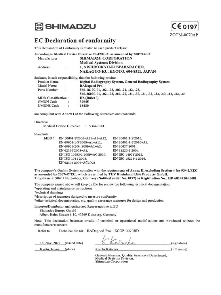 EC Declaration of Conformity Radspeed Pro | PDF