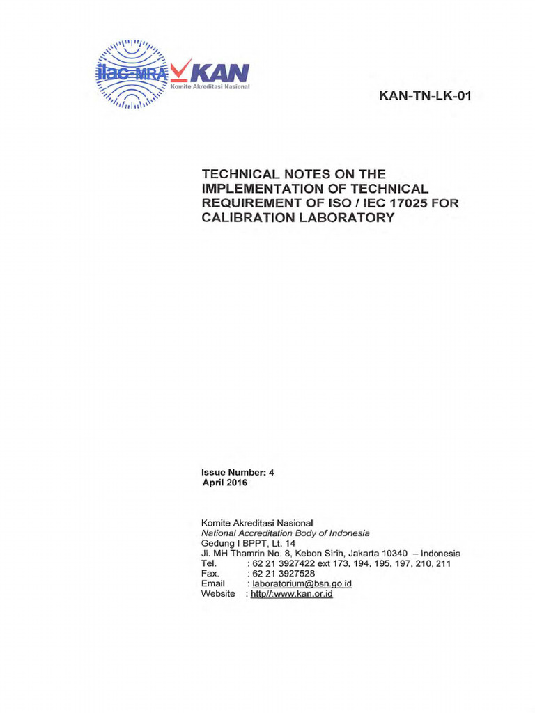 KAN-TN-LK-01 kan requirement on implementation of iso iec 17025 for calibration laboratory | PDF