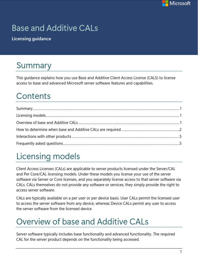 Base - and - Additive - CALs - Licensing - Guidance | PDF | Microsoft Exchange Server | Remote ...