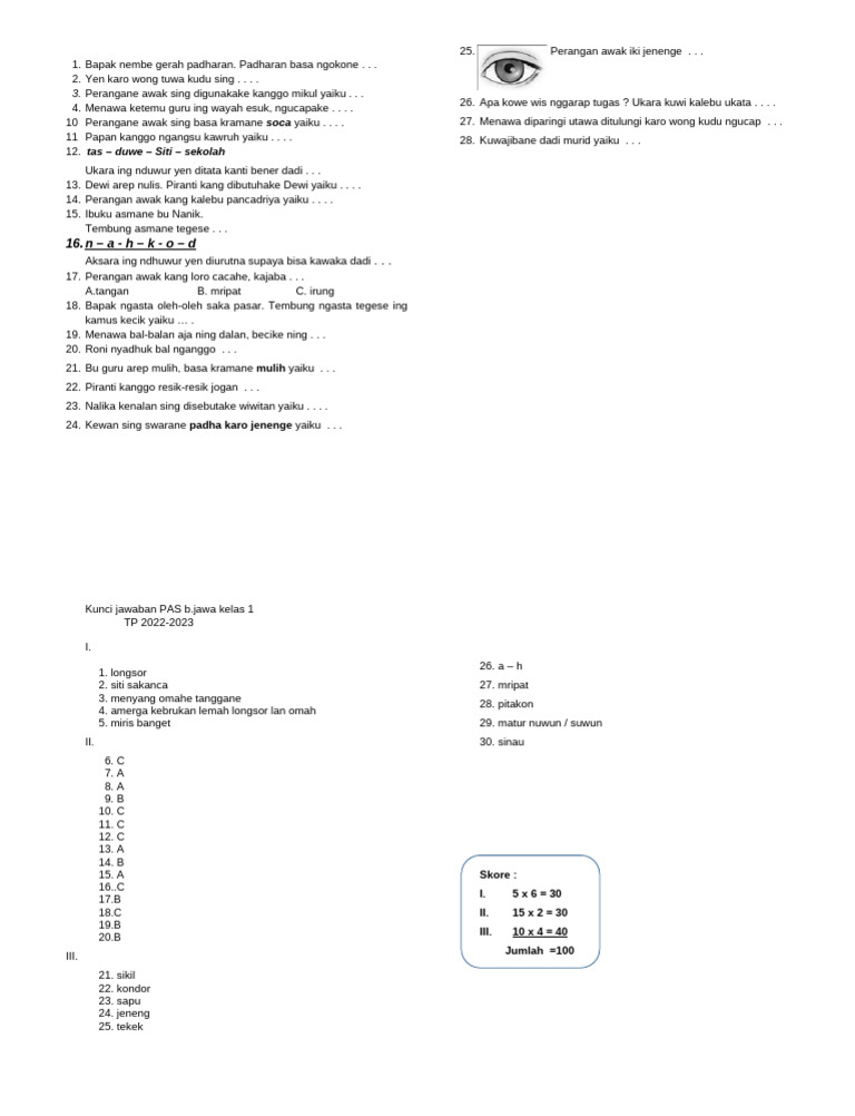soal SAS kelas I B.Jawa - Salin | PDF