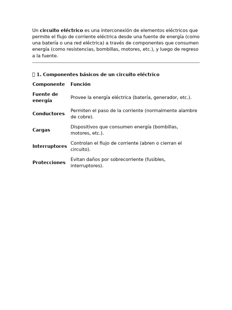 Componentes Esenciales de un Circuito Eléctrico | PDF