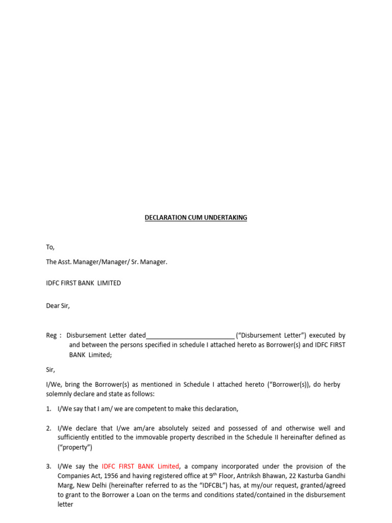Declaration Cum Undertaking | PDF | Mortgages | Loans