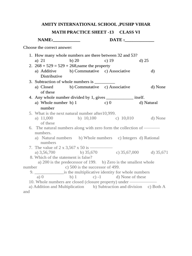 MCQ SHEET CL 6 | PDF
