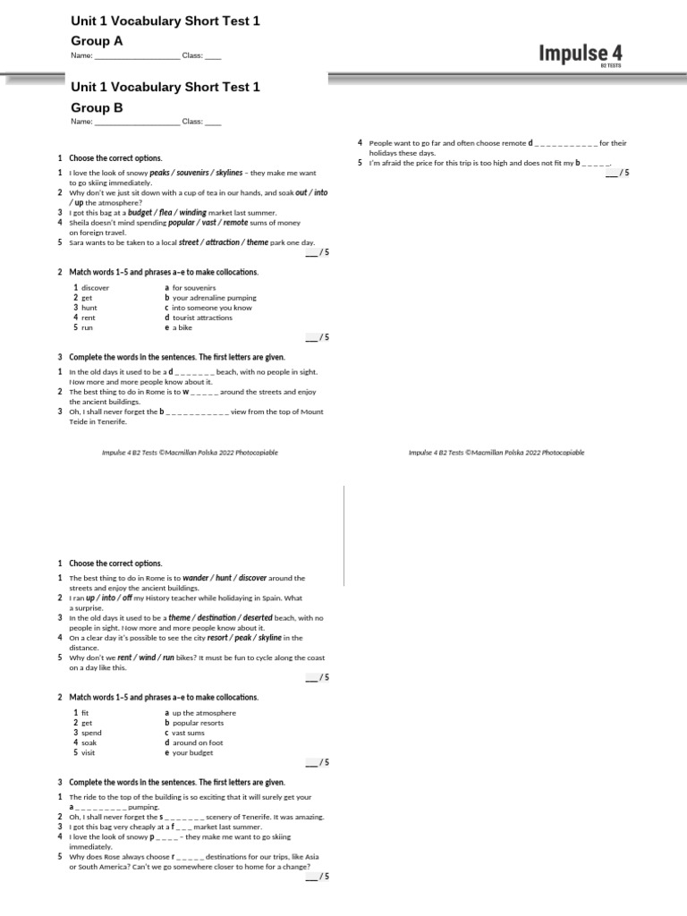 Unit 1 Vocabulary Test Overview | PDF