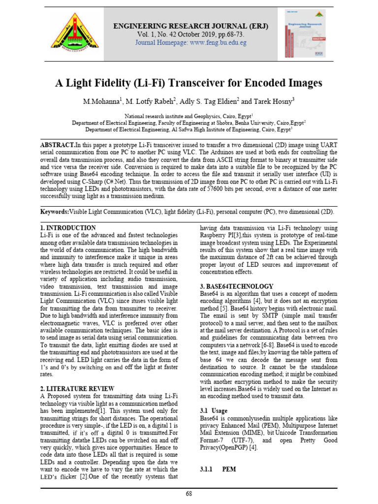 A Light Fidelity (Li-Fi) Transceiver For Encoded Images | PDF | Computing | Computer Data
