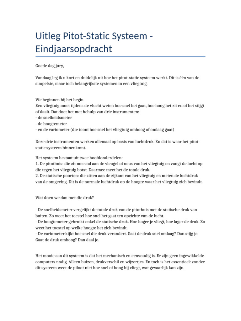 Pitot-Static Systeem Uitleg | PDF
