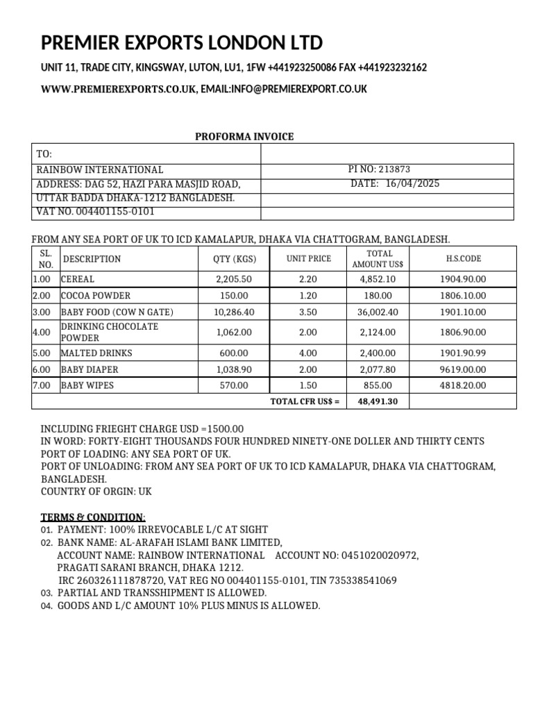 Premier Expor Proforma Invocie | PDF | Sugar Confectionery ...