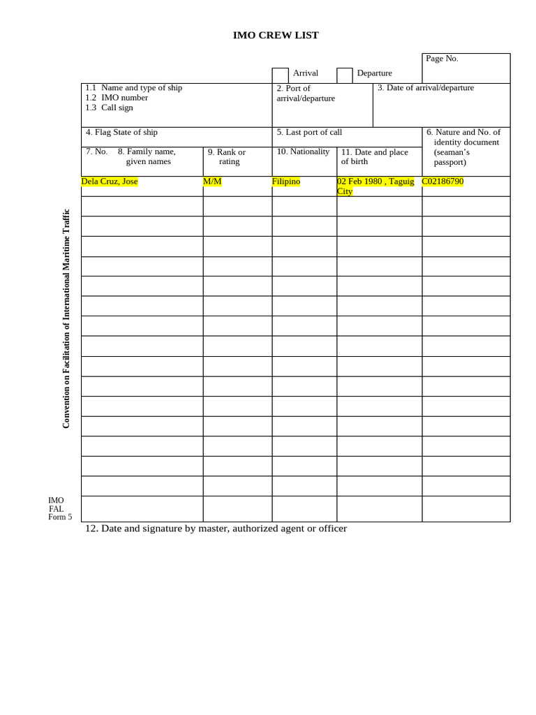 IMO Crew List | PDF