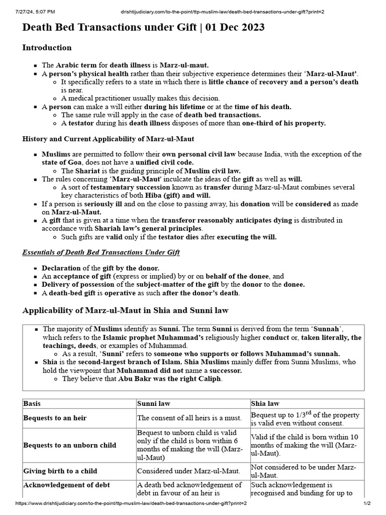 Death Bed Transactions Under Gift Print 2 | PDF | Sunni Islam | Muhammad