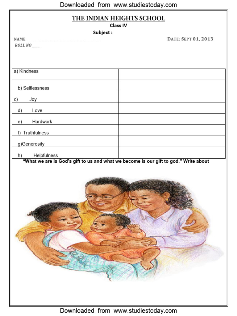 CBSE Class 4 Moral Science Worksheet 1 | PDF