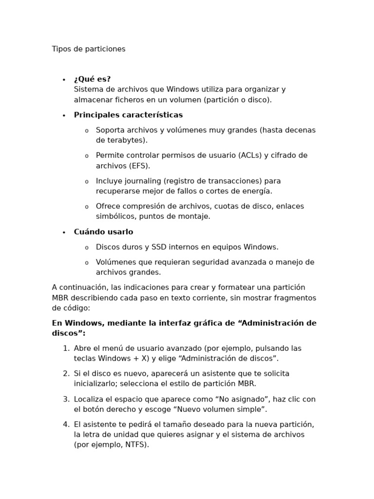 tipos de particiones | PDF