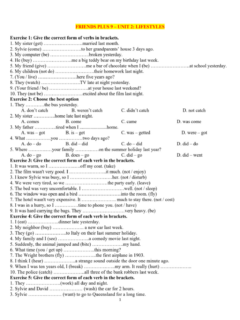 Fp 9 - Unit 2 - Exercises - Đề. | PDF