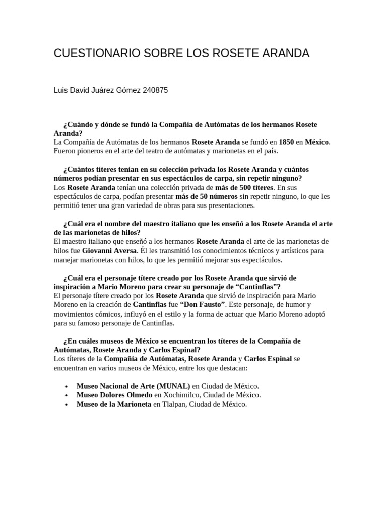 Cuestionario Sobre Los Rosete Aranda | PDF