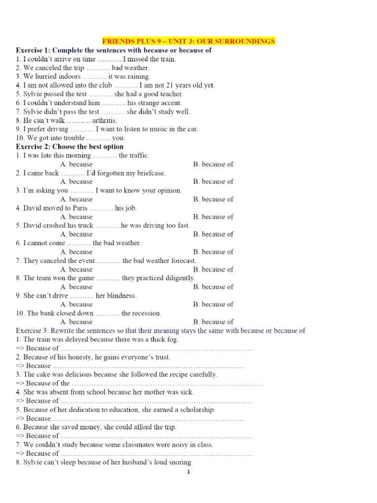 Fp9 - Unit 3 - Exercise - Đề. | PDF
