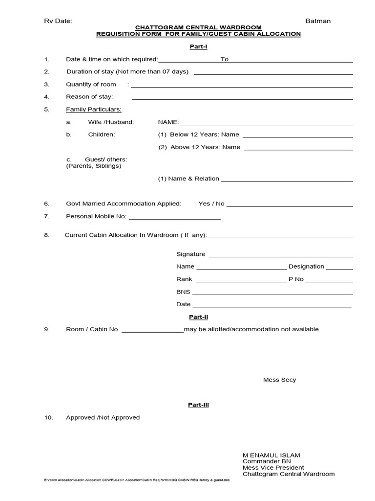 Cabin Req Form Update 2025 | PDF | Navies