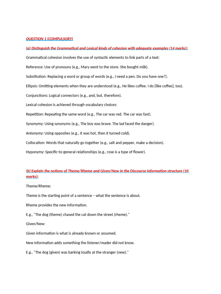 Q & A Eng 412 Discourse Analysis | PDF | Semantics | Human Communication